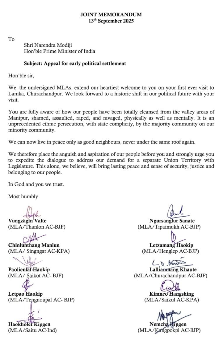 Kuki MLAs Unite, Urge PM Modi for Early Political Settlement